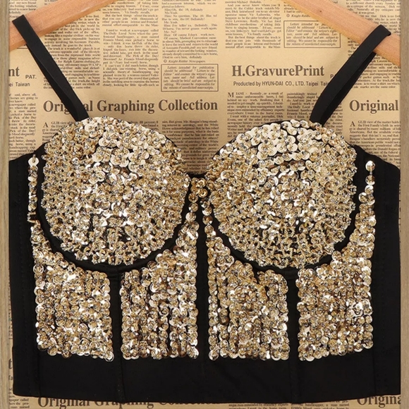 Tops | Beaded Gold Party Bra | Poshmark